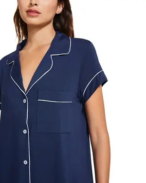 Eberjey Gisele Short Sleeve Crop Pajama Set - Navy/ivory
