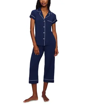 Eberjey Gisele Short Sleeve Crop Pajama Set - Navy/ivory