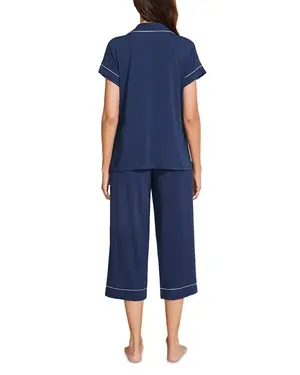 Eberjey Gisele Short Sleeve Crop Pajama Set - Navy/ivory