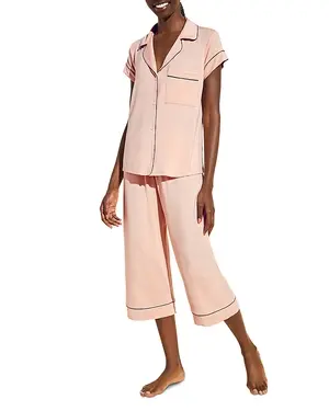Eberjey Gisele Short Sleeve Crop Pajama Set - Rose / Navy