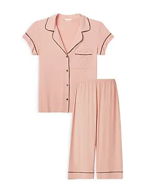 Eberjey Gisele Short Sleeve Crop Pajama Set Rose/ Black