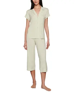 Eberjey Gisele Short Sleeve Crop Pajama Set - Seafoam/ivory