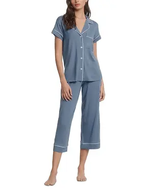Eberjey Gisele Short Sleeve Crop Pajama Set Slate Blue