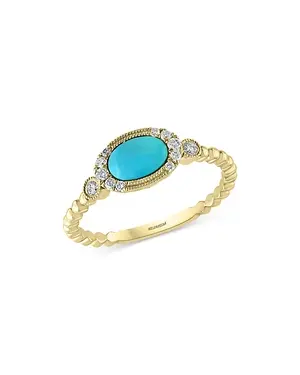 Bloomingdale'S Turquoise & Diamond Ring In 14k Yellow Gold - Blue/gold