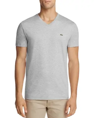 Lacoste V-neck Pima Cotton Tee - Gray