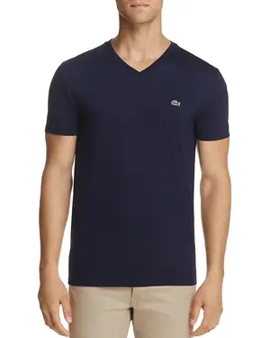 Lacoste V-neck Pima Cotton Tee - Navy