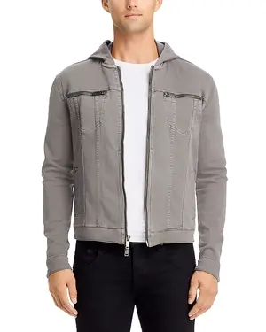 John Varvatos Hooded Zip-front Knit Jacket - Shark Gray