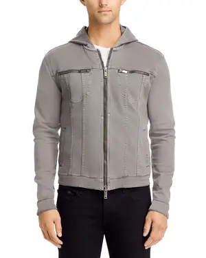John Varvatos Hooded Zip-front Knit Jacket - Shark Gray