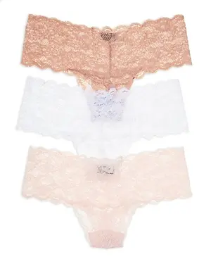 Cosabella Never Say Never Mid-rise Thongs, Set Of 3 Mandorla/pink