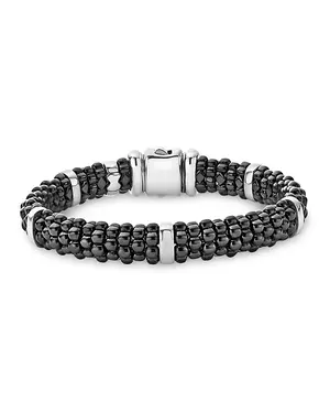 Lagos Caviar Ceramic And Sterling Silver Station Bracelet - Black