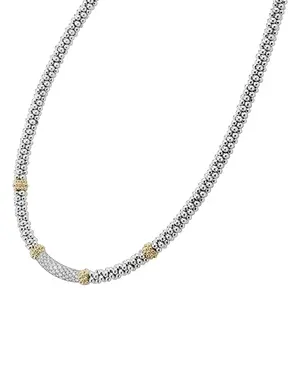 Lagos 18k Gold & Sterling Silver Diamond Lux Station Necklace - White/silver