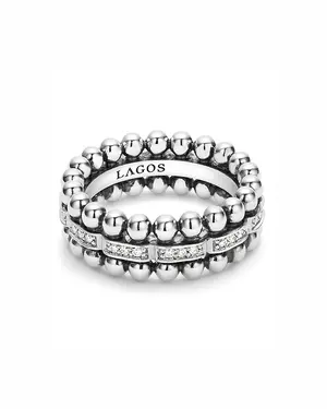 Lagos Sterling Silver Caviar Spark Diamond Band - White/silver