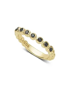 Lagos 18k Gold & Black Diamond Caviar Collection Ring - Black/gold