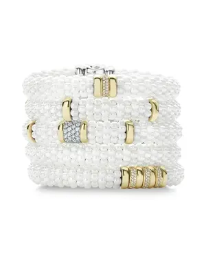Lagos Caviar Ceramic And 18k Gold Bracelet - White