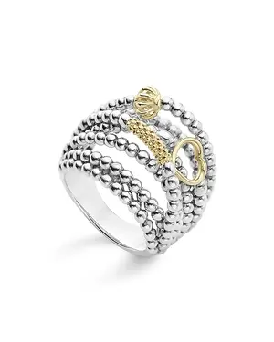 Lagos 18k Gold And Sterling Silver Domed Caviar Icon Multi Row Ring - Silver/gold