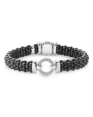 Lagos Black Caviar Ceramic Bracelet With Sterling Silver And Diamonds - White/black
