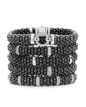 Lagos Black Caviar Ceramic Bracelet With Sterling Silver And Diamonds - White/black