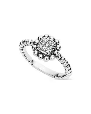 Lagos Sterling Silver Diamond Square Ring - White/silver