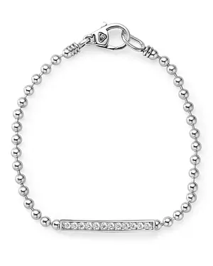 Lagos Sterling Silver Caviar Spark Diamond Bar Bracelet - White/silver