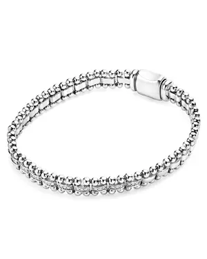 Lagos Sterling Silver Caviar Spark Diamond Link Bracelet - White/silver
