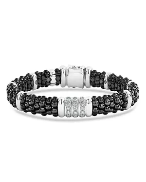 Lagos Sterling Silver Black Caviar Diamond Station Bracelet - White/black