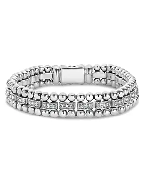 Lagos Sterling Silver Caviar Spark Diamond Link Bracelet - White/silver
