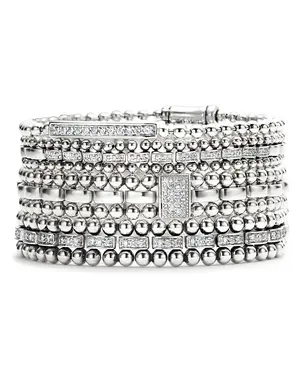 Lagos Sterling Silver Caviar Spark Diamond Link Bracelet - White/silver