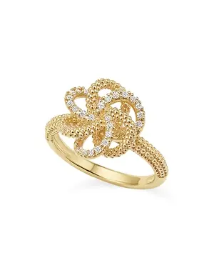 Lagos 18k Yellow Gold Love Knot Ring With Diamonds - White/gold