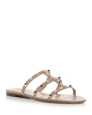 Valentino Garavani Rockstud Flat Sandals - Poudre/gold
