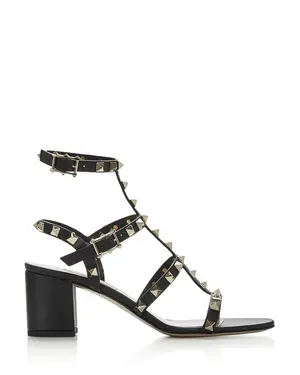 Valentino Garavani Rockstud City Block Heel Sandals - Black/gold