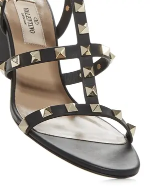 Valentino Garavani Rockstud City Block Heel Sandals - Black/gold