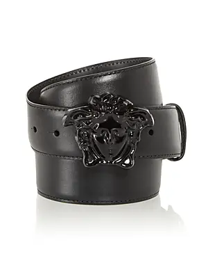Versace Medusa Buckle Leather Belt Black Black