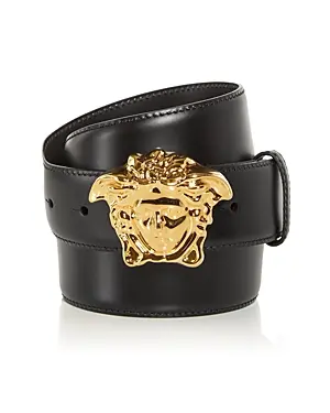 Versace Medusa Buckle Leather Belt Black Warm