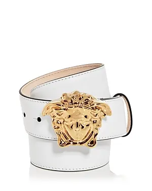 Versace Medusa Buckle Leather Belt Optical White/gold