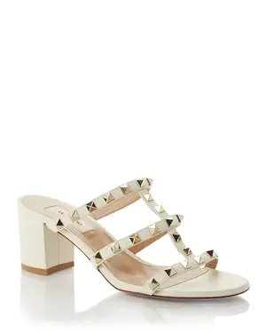 Valentino Garavani Rockstud Block Heel Slide Sandals - Light Ivory