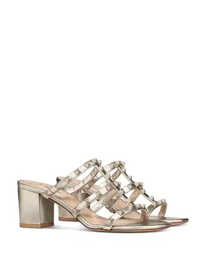 Valentino Garavani Rockstud Block Heel Slide Sandals - Skin/gold