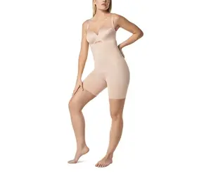 Spanx Oncore Open-bust Mid-thigh Bodysuit - Soft Nude