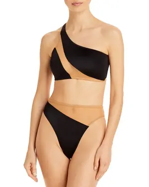 Norma Kamali Snake Mesh Bikini Bottom - Black/nude