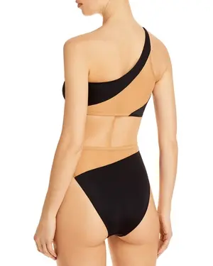 Norma Kamali Snake Mesh Bikini Bottom - Black/nude
