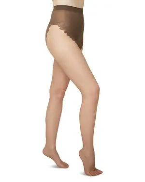 Hue French Lace Control Top Sheer Tights - Cocoa