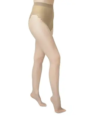 Hue French Lace Control Top Tights - Pebble