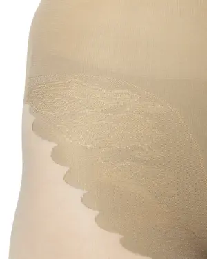 Hue French Lace Control Top Tights - Pebble