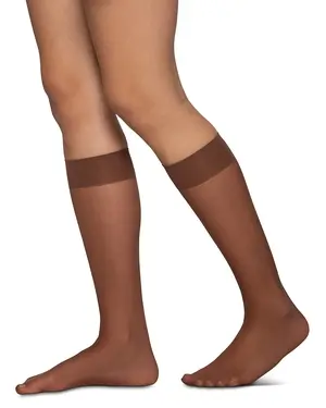 Hue Set Of Sheer Knee-high Socks - Brown
