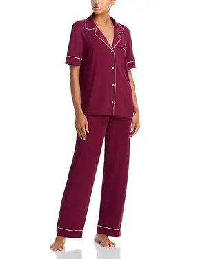Eberjey Gisele Short Sleeve Long Pant Pajama Set Bordeaux/ivory