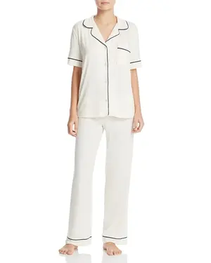 Eberjey Gisele Short Sleeve Long Pant Pajama Set Ivory/navy