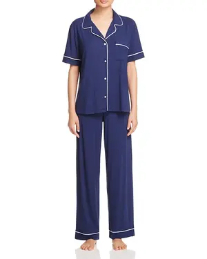 Eberjey Gisele Short Sleeve Long Pant Pajama Set - Navy/ivory