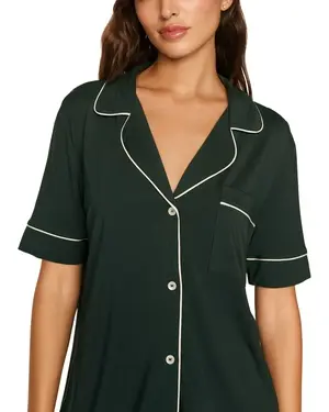 Eberjey Gisele Short Sleeve Long Pant Pajama Set - Pine/ivory