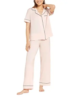 Eberjey Gisele Short Sleeve Long Pant Pajama Set - Sorbet/black