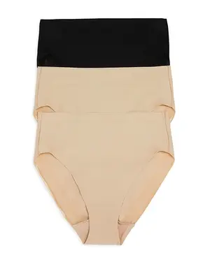 TC FINE INTIMATES Micro High-cut Briefs, Set Of 3 Warm Beige/black