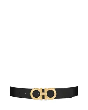 FERRAGAMO Double Gancini Reversible Leather Belt - Black
